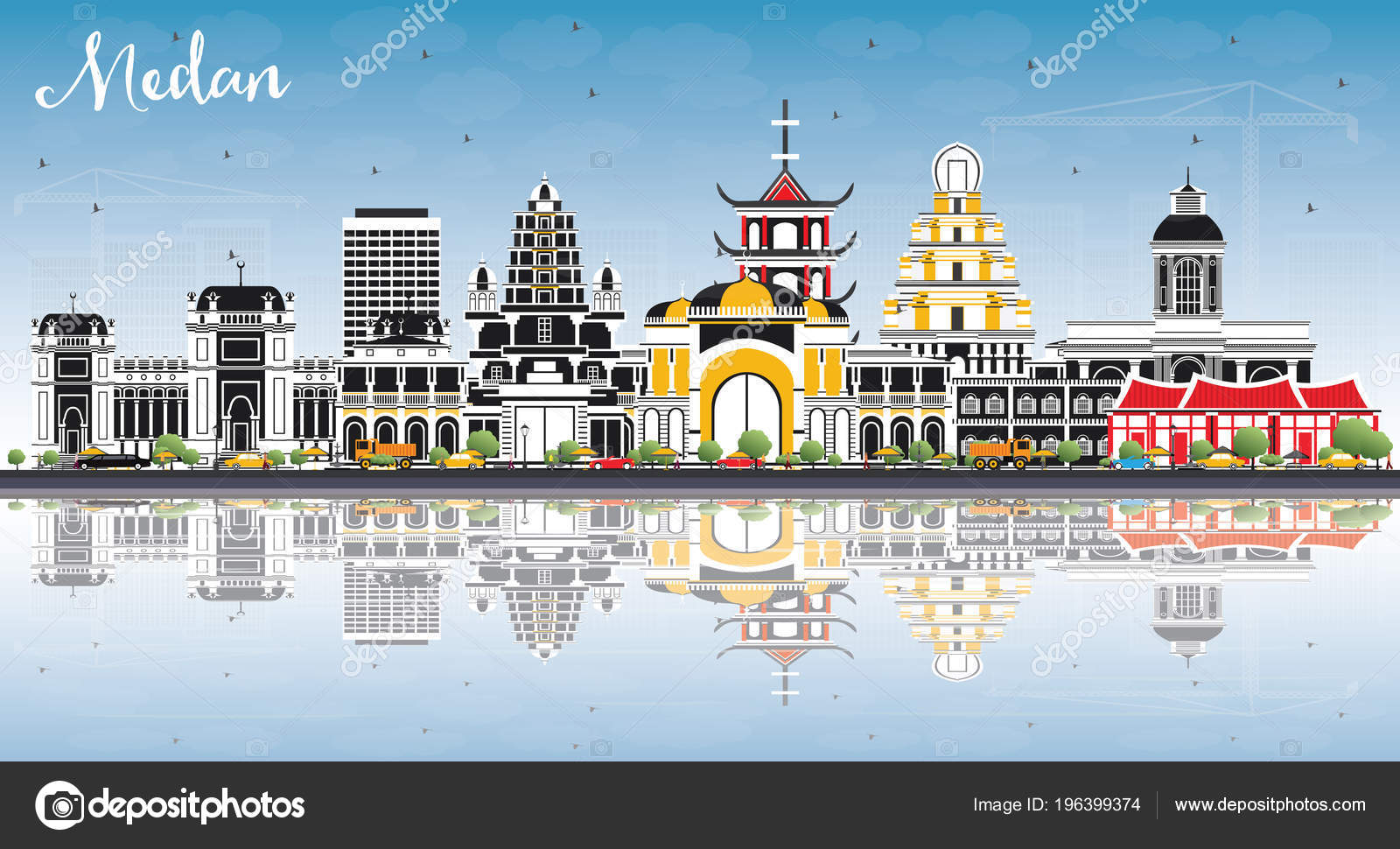 Medan Indonesia City Skyline Color Buildings Blue Sky Reflections ...