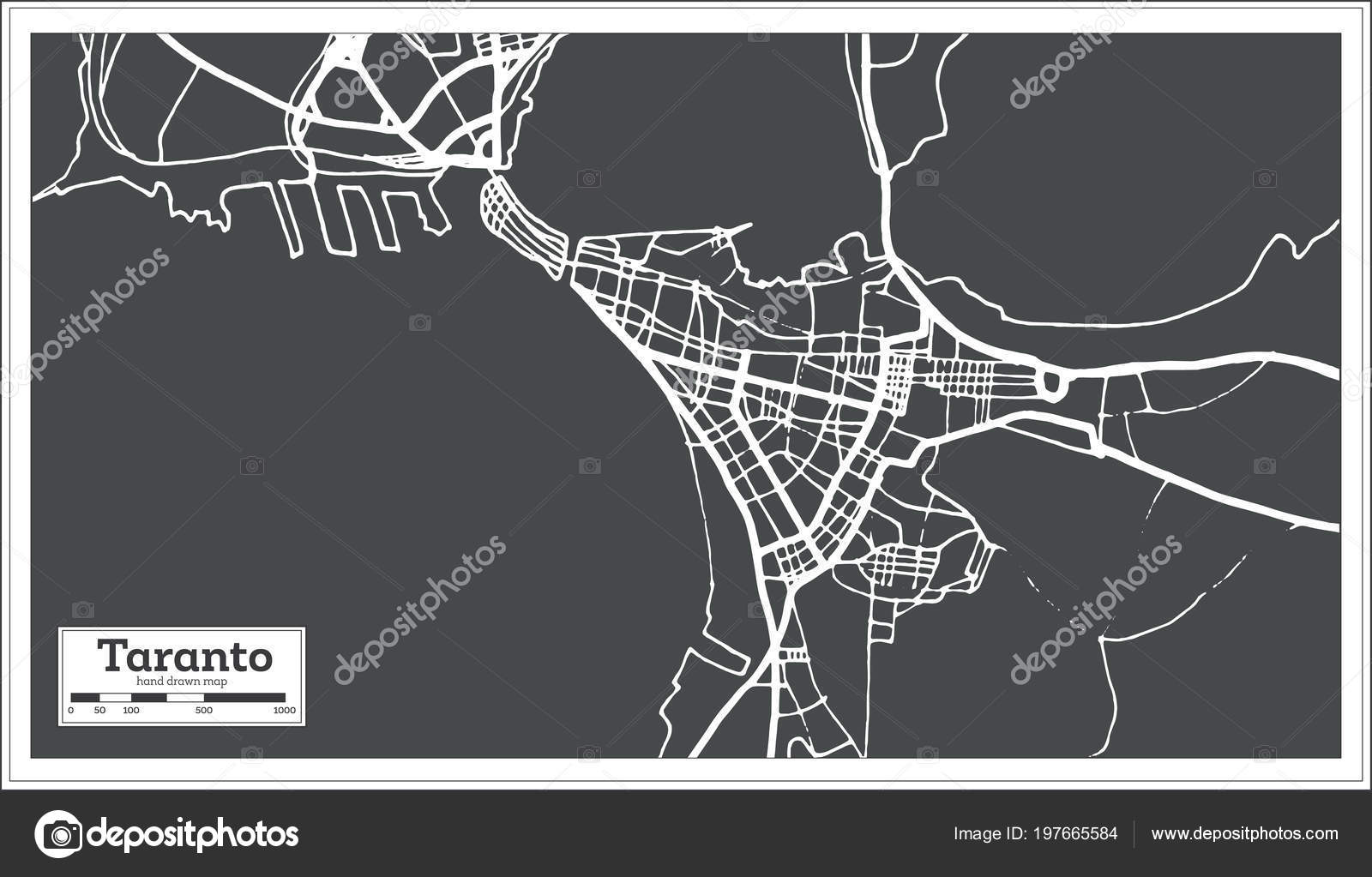 Taranto Italia Mapa Ciudad Estilo Retro Mapa Del Esquema Ilustración ...
