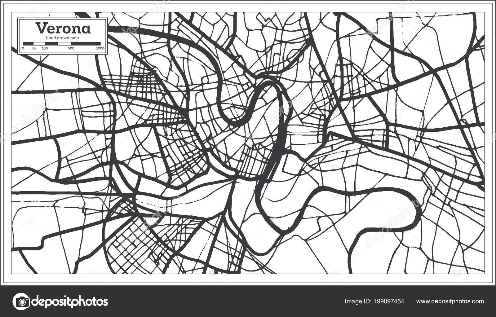 Verona Italia Mapa Ciudad Estilo Retro Mapa Del Esquema Ilustración ...