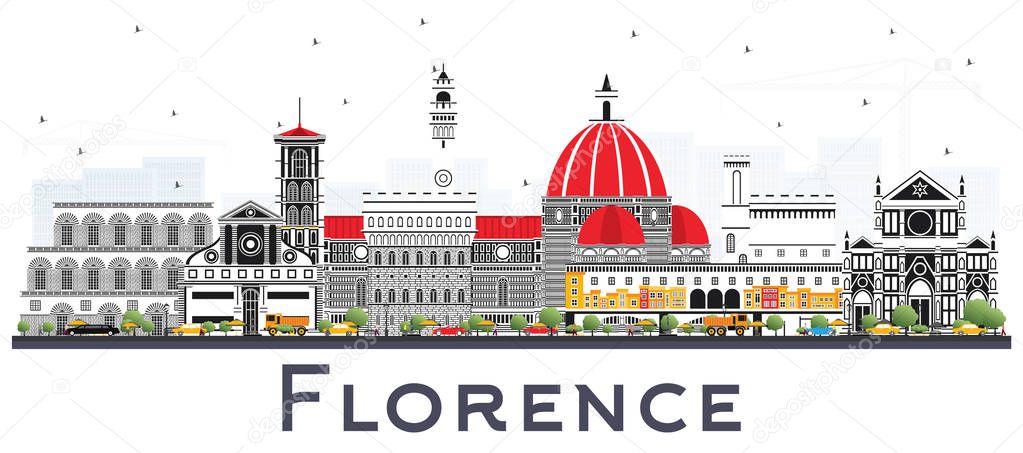 Florencia Italia Ciudad Skyline con edificios de color aislado en ...