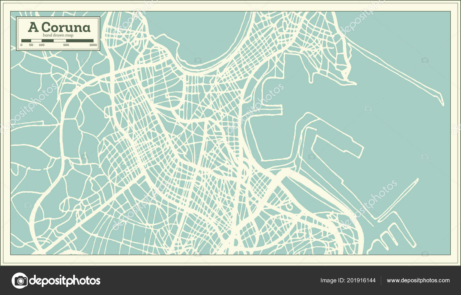 Coruna Spain City Map Retro Style Inglés Mapa Del Esquema Vector de ...