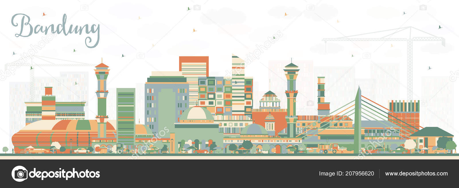 Bandung Indonesia City Skyline Color Buildings Vector Illustration ...
