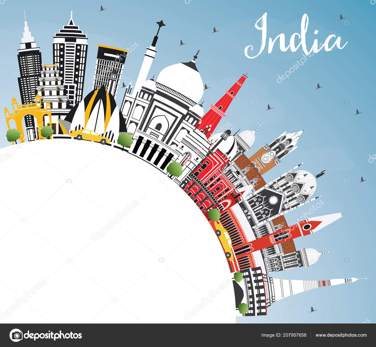 India City Skyline Color Buildings Blue Sky Copy Space Delhi Stock ...