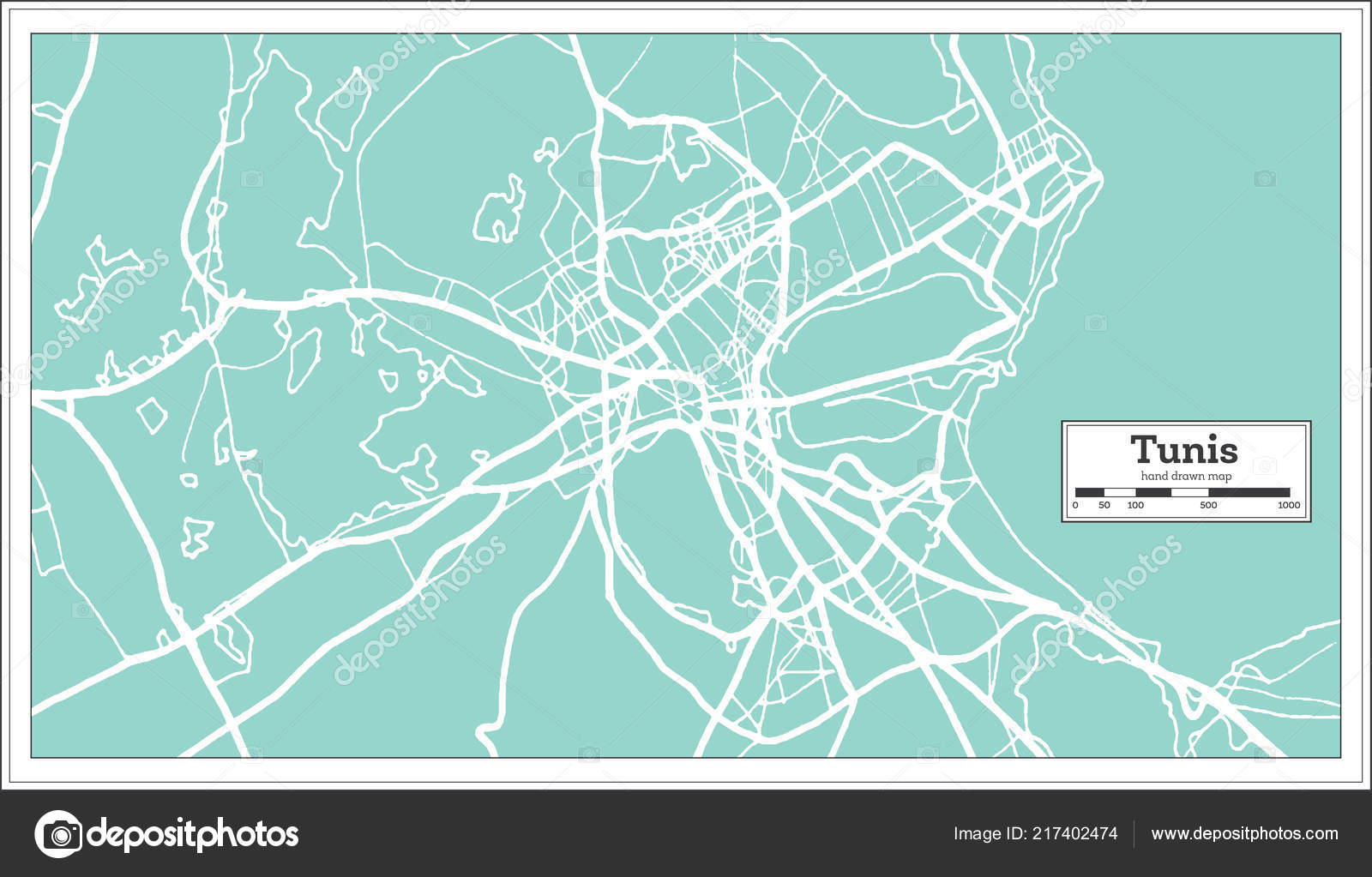 Tunis Tunísia Mapa Cidade Estilo Retro Mapa Contorno Ilustração ...