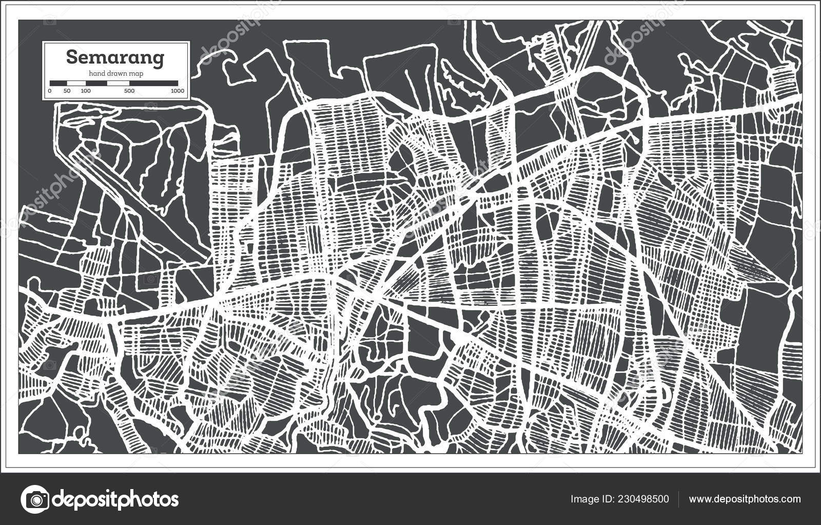 Semarang Indonesia City Map Retro Style Outline Map Vector Illustration ...