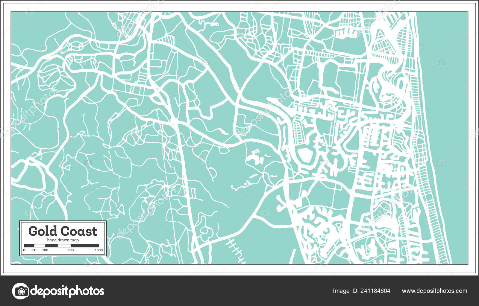 Gold Coast Australia City Map Retro Style Outline Map Vector Stock ...