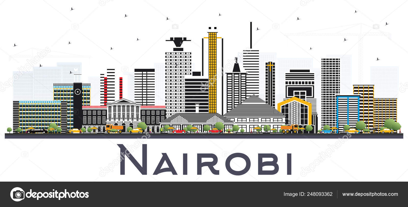 Nairobi Kenya City Skyline with Color Buildings Isolated on Whit Stock ...