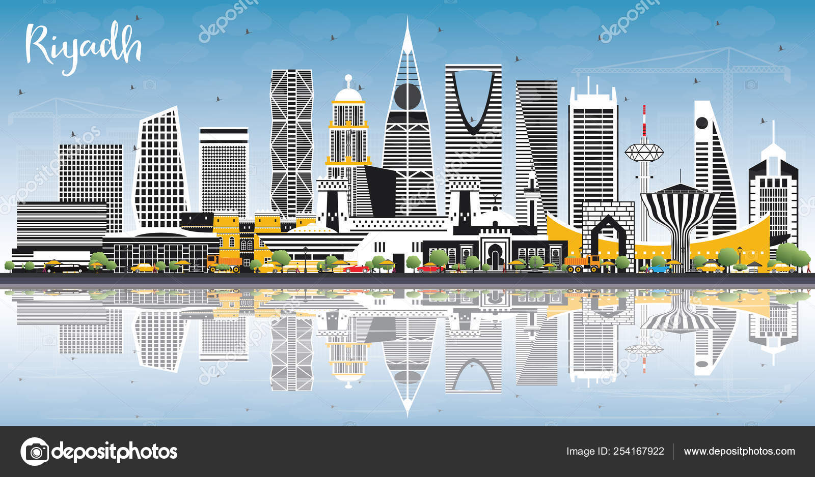Riyadh Saudi Arabia City Skyline with Color Buildings, Blue Sky Stock ...