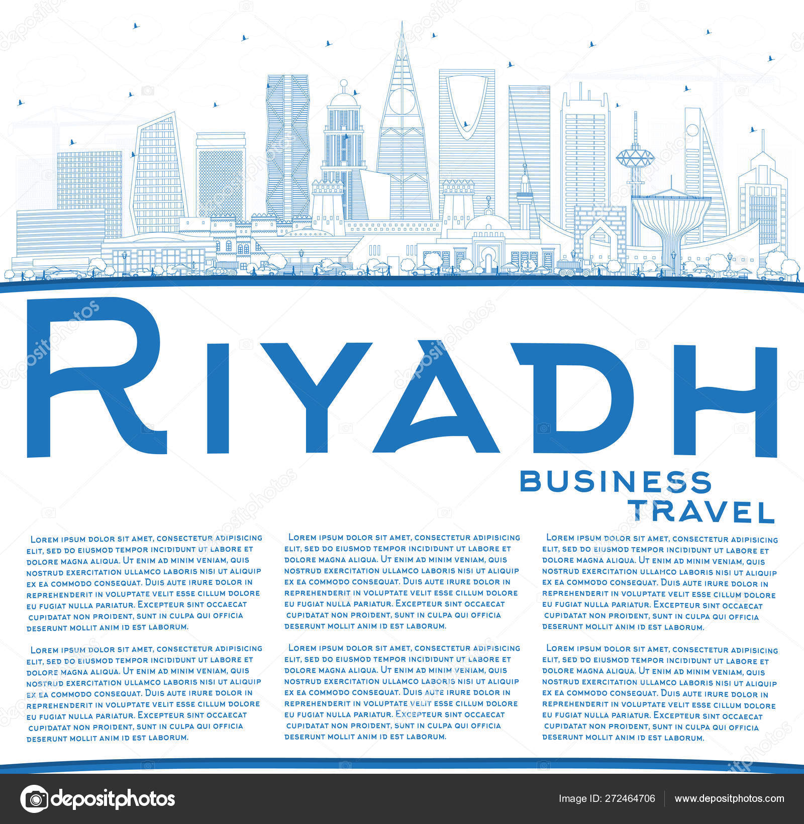 Outline Riyadh Saudi Arabia City Skyline with Blue Buildings and Stock ...