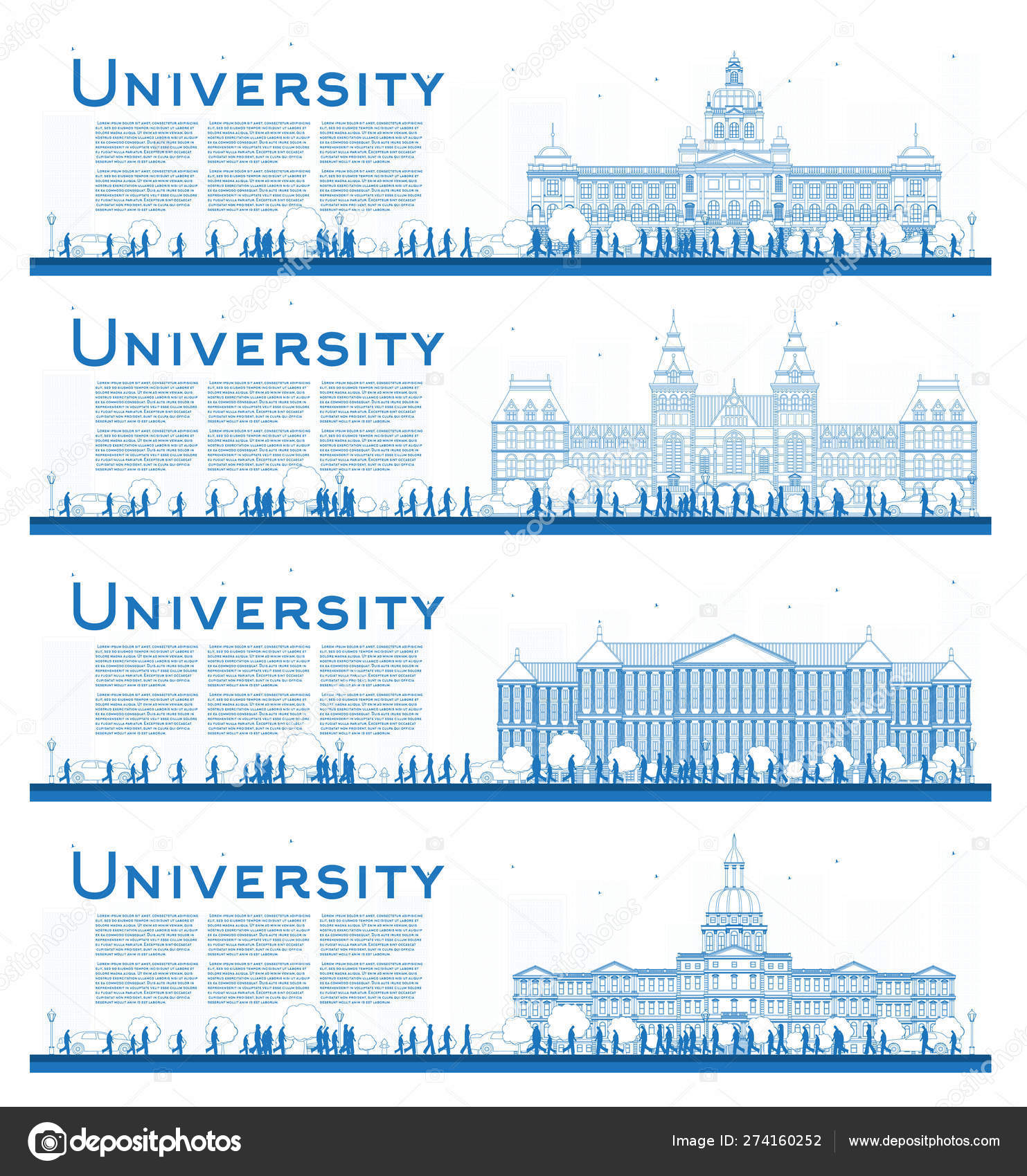 Outline Set of University Campus Study Banners. Stock Vector Image by ...