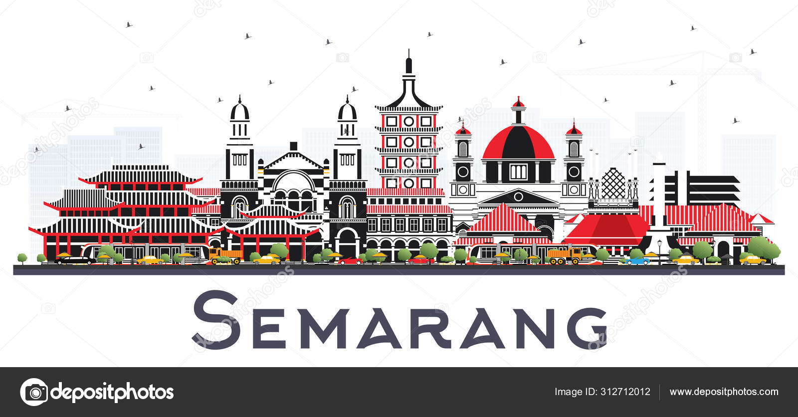 Semarang Indonesia City Skyline with Color Buildings Isolated on Stock ...