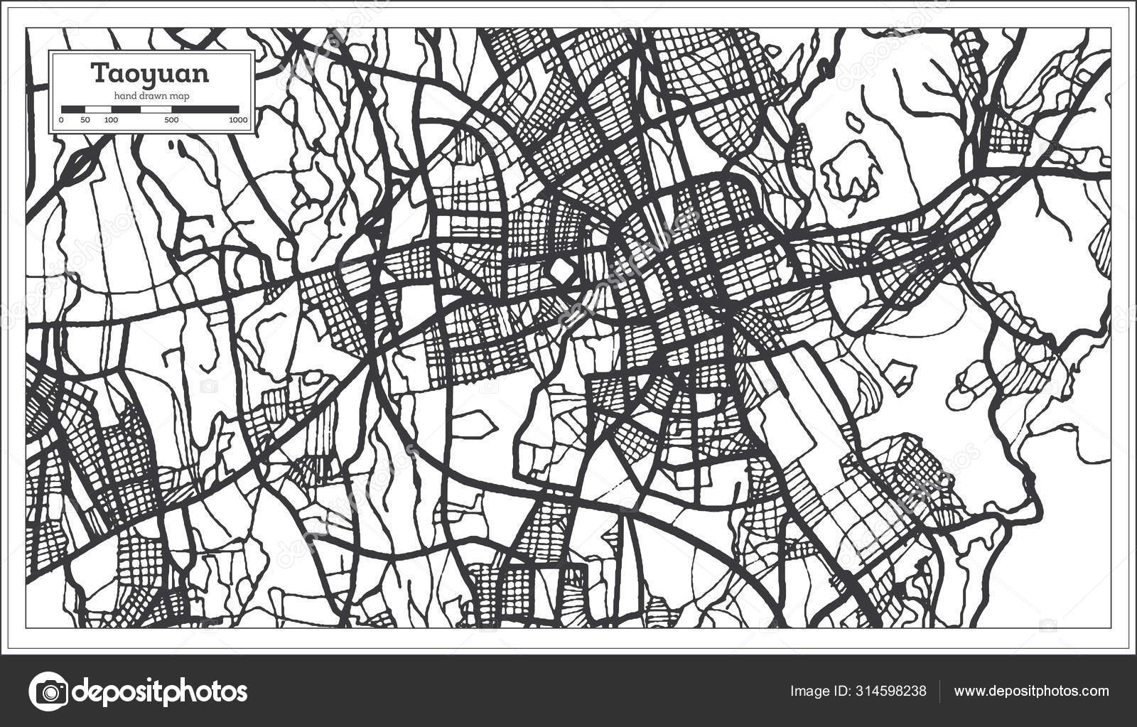 Taoyuan Taiwan City Map in Black and White Color. Outline Map. Stock ... Taoyuan Taiwan City Map in Black and White Color. Outline Map. Stock ...