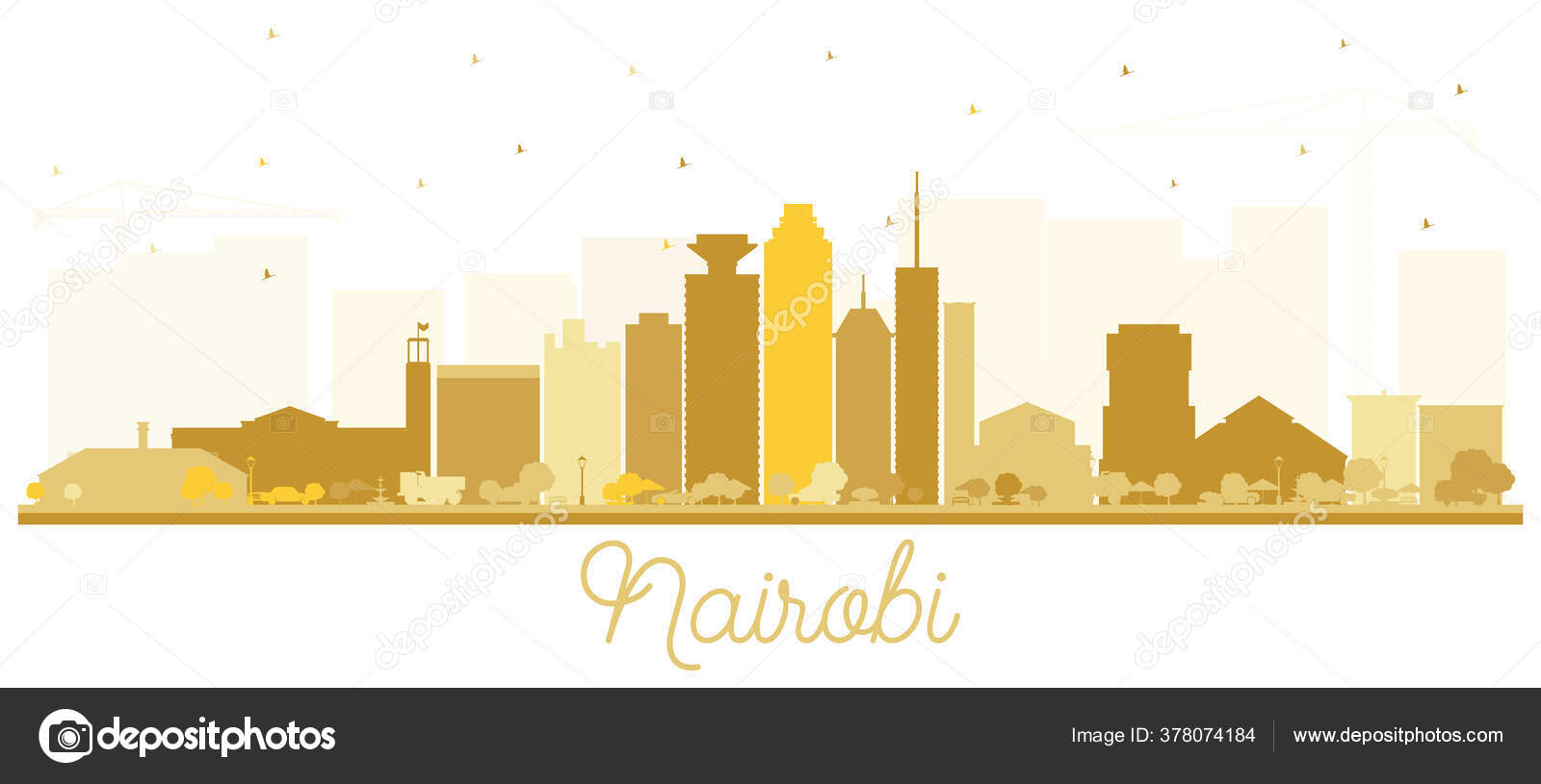 Nairobi Kenya City Skyline Silhouette Golden Buildings Isolated White ...