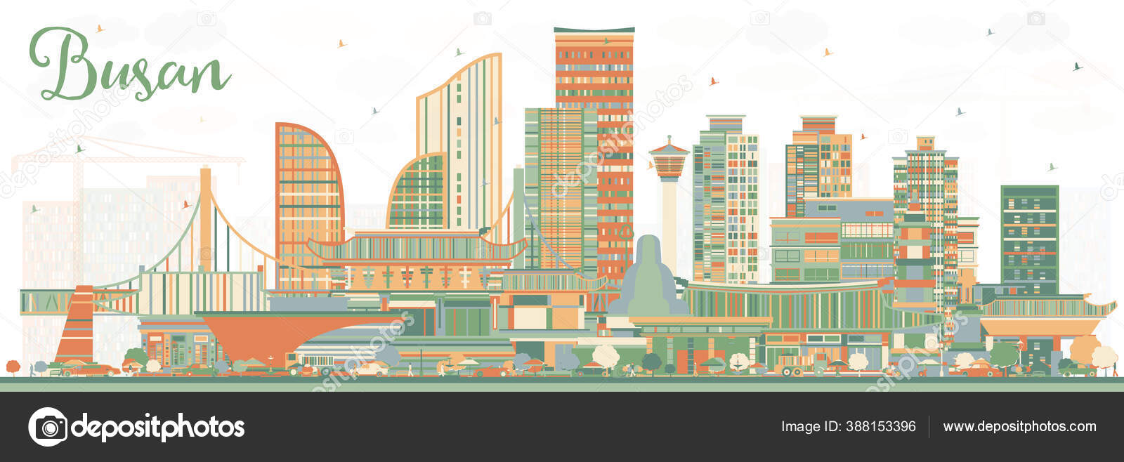 Busan Ciudad Corea Del Sur Skyline Con Edificios Color Ilustración ...