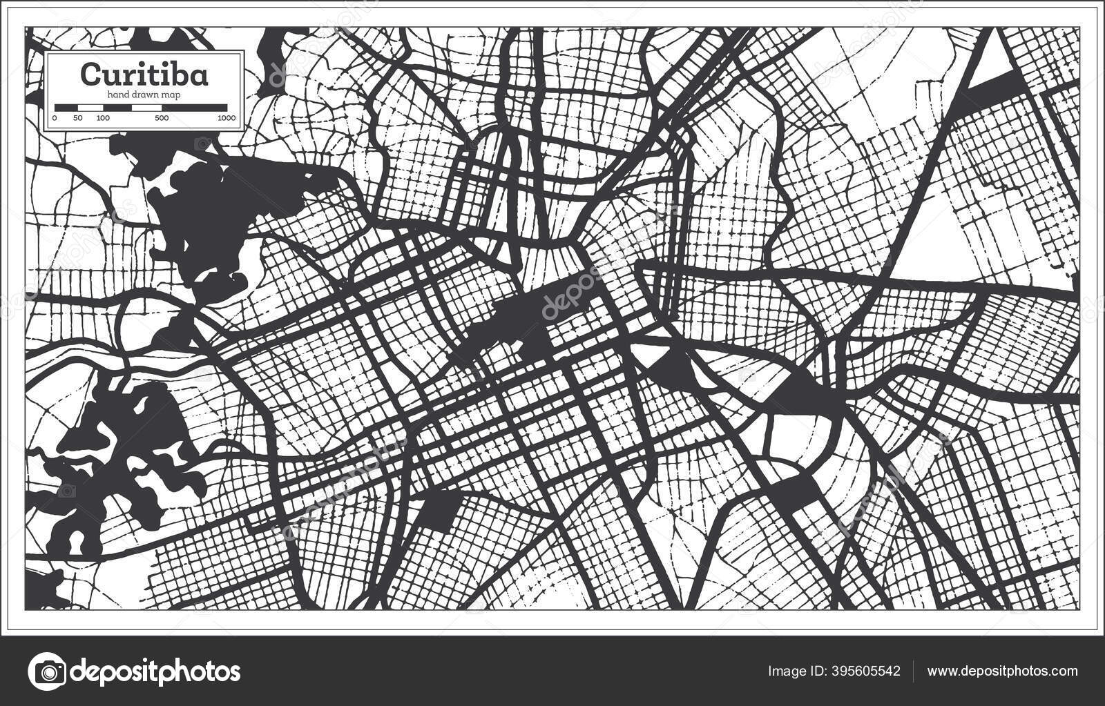 Curitiba Brasil Mapa Ciudad Blanco Negro Estilo Retro Mapa Del Vector ...