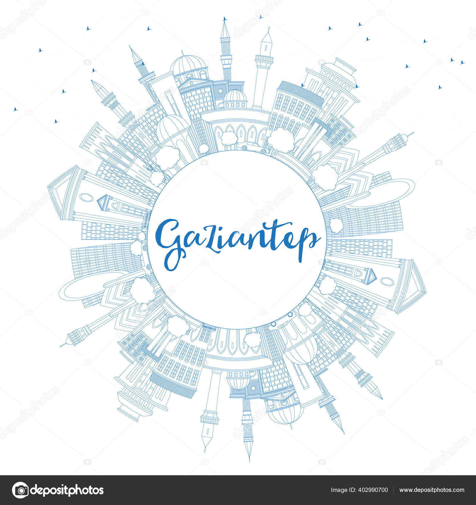 Outline Gaziantep Turkey City Skyline Blue Buildings Copy Space Vector ... Outline Gaziantep Turkey City Skyline Blue Buildings Copy Space Vector ...