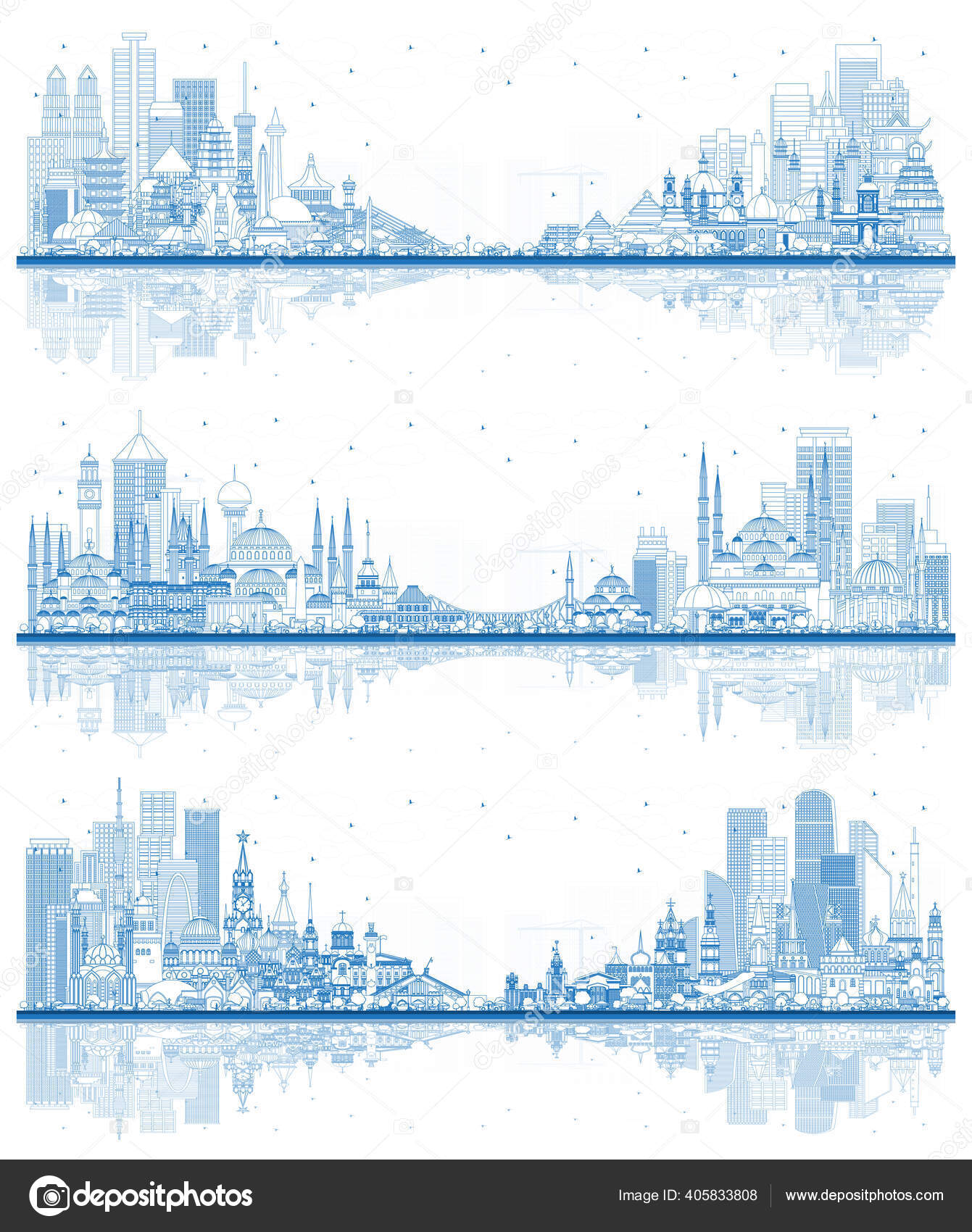 Outline Kuwait Manama Bahrain City Skylines Color Buildings Isolated ...