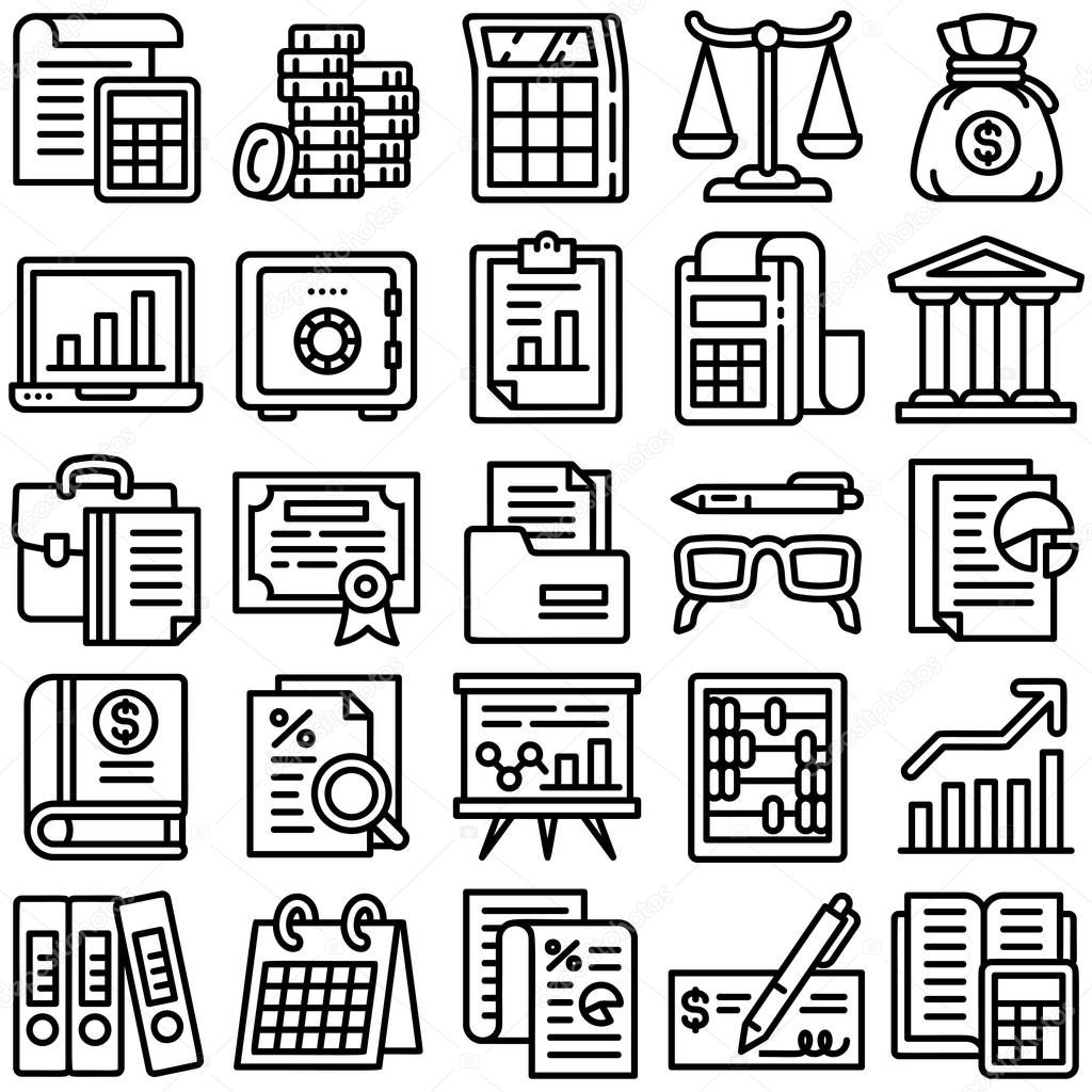 Conjunto de iconos de contabilidad, estilo de esquema 2023 Conjunto de iconos de contabilidad, estilo de esquema 2023