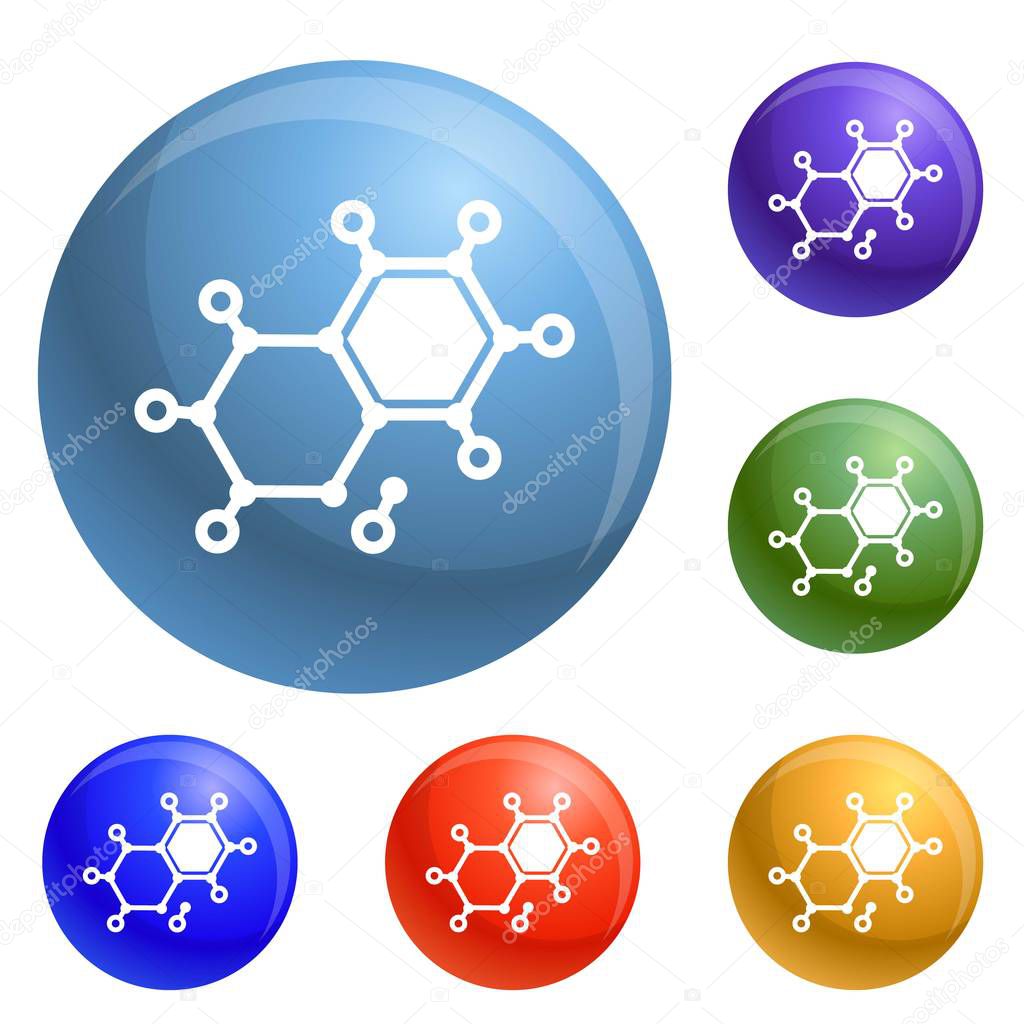 Elemento químico molécula iconos conjunto vector 2023