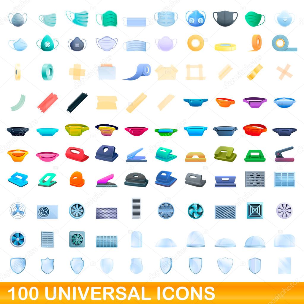 100 iconos universales, estilo de dibujos animados 2023
