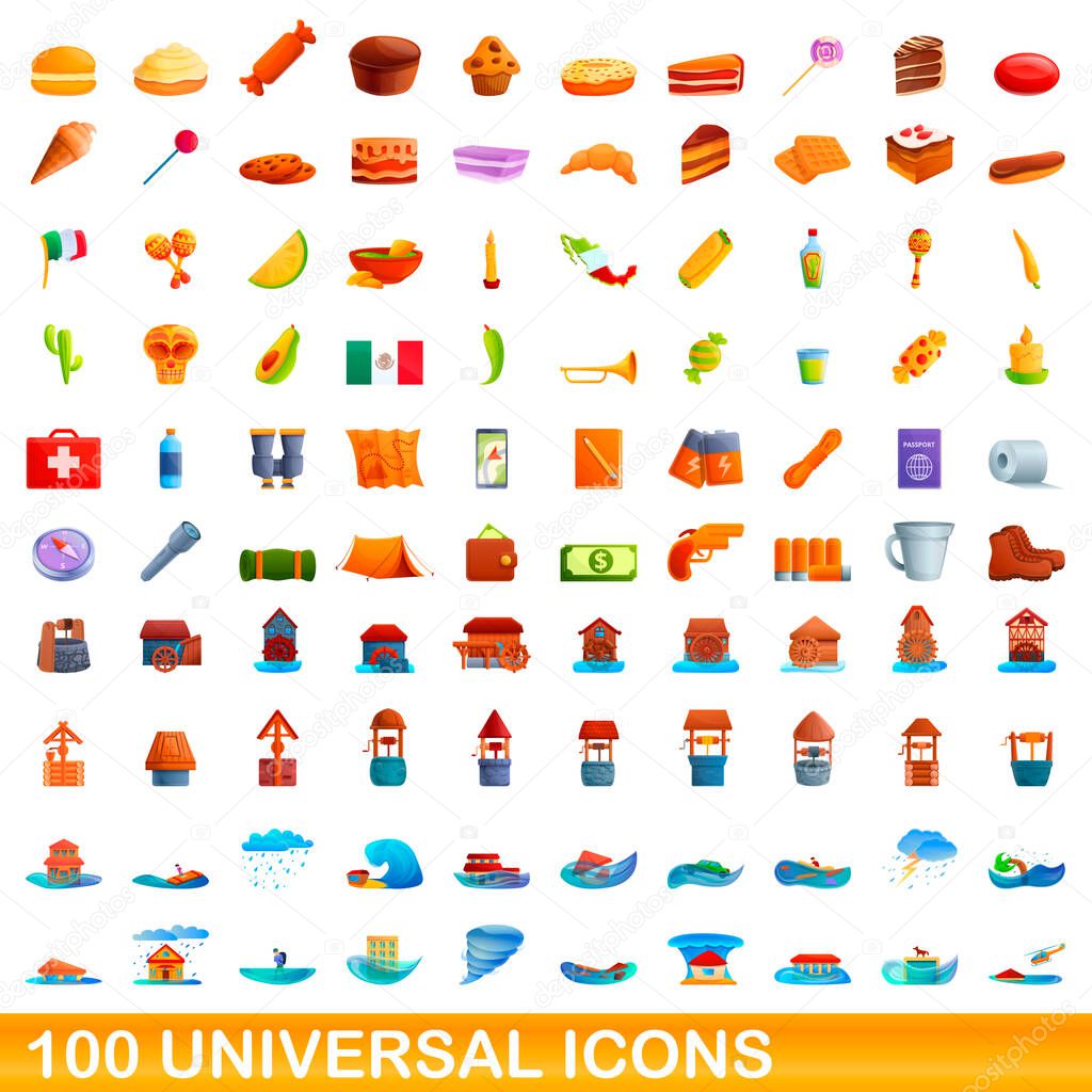 100 iconos universales, estilo de dibujos animados 2022