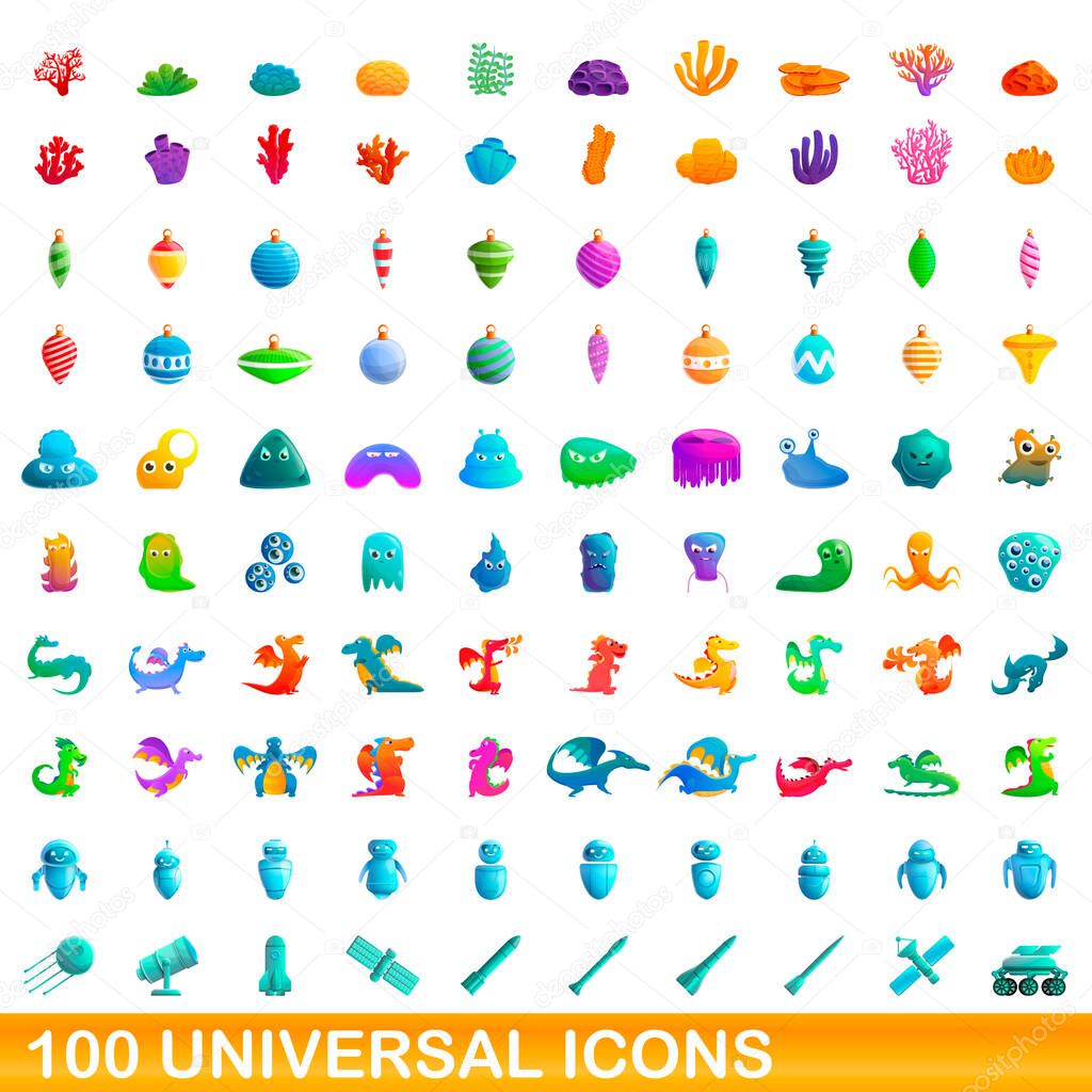 100 iconos universales, estilo de dibujos animados 2022