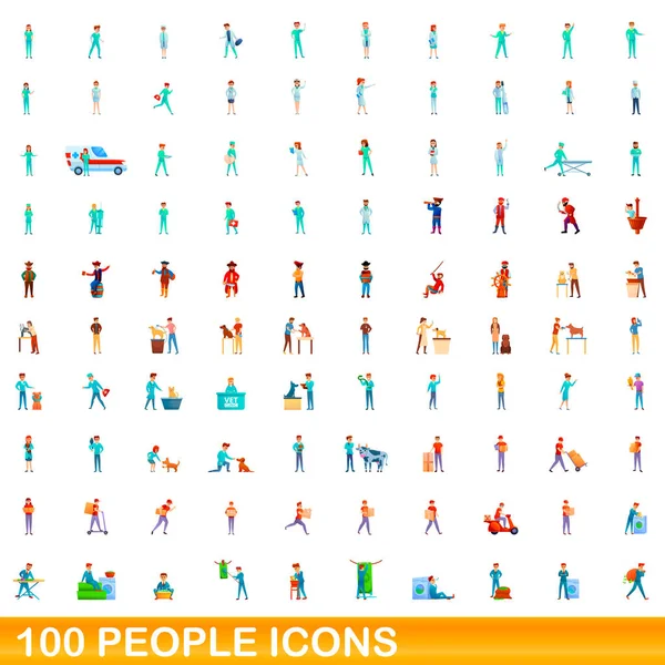 Conjunto de iconos de 100 personas, estilo de dibujos animados 2024