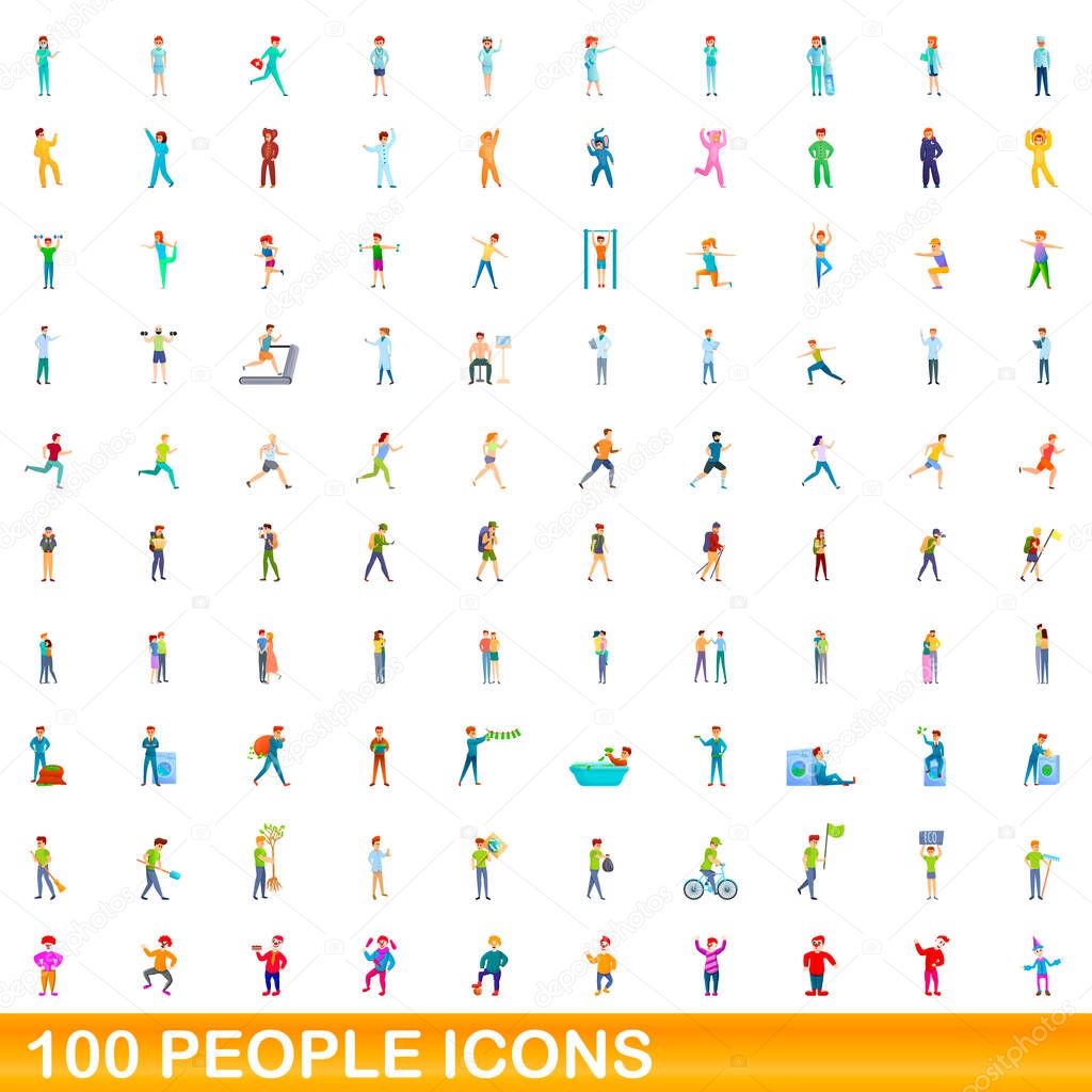 Conjunto de iconos de 100 personas, estilo de dibujos animados 2024