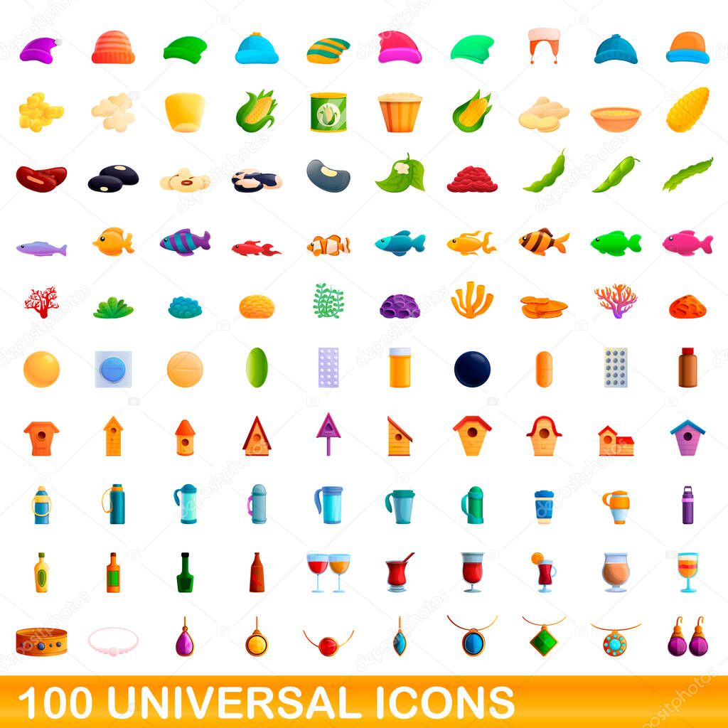 100 iconos universales, estilo de dibujos animados 2023