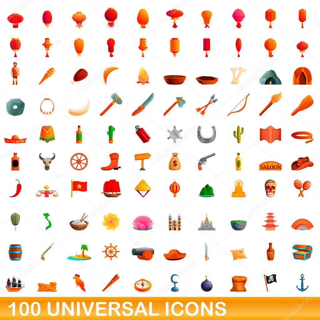 100 iconos universales, estilo de dibujos animados 2024