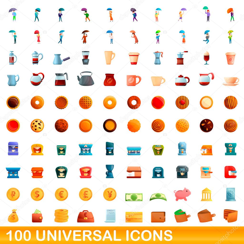 100 iconos universales, estilo de dibujos animados 2023