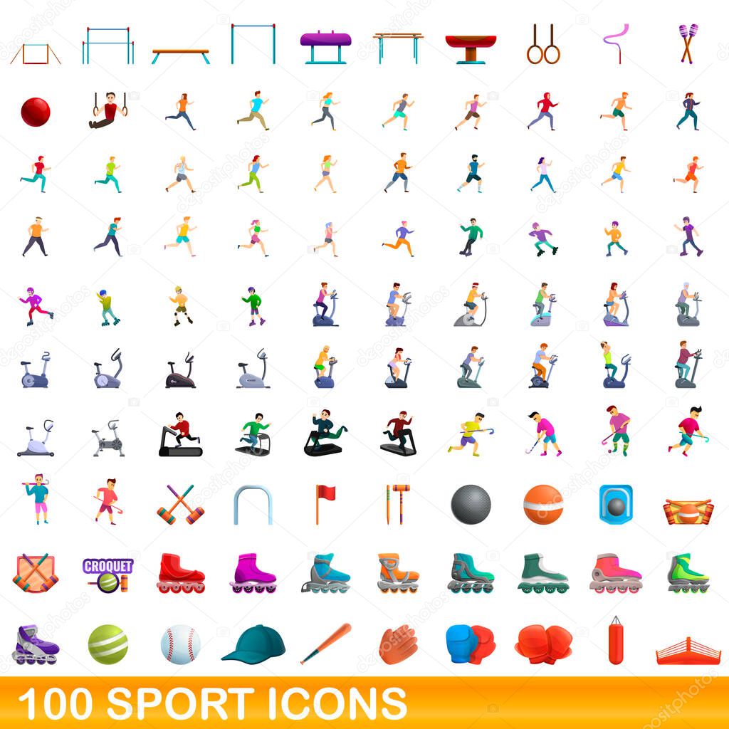 100 conjunto de iconos de deporte, estilo de dibujos animados 2023