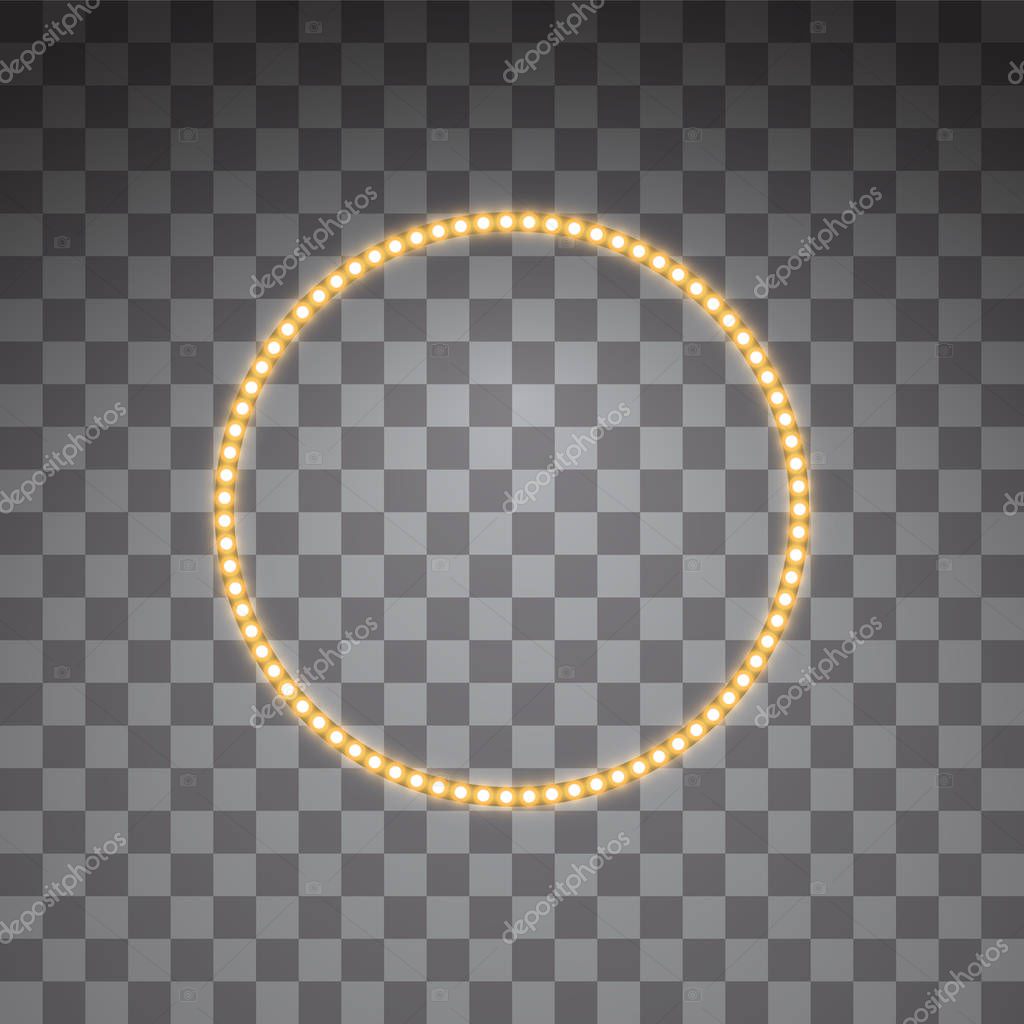 Brillantes marcos de círculo vectorial led dorados, iluminación de neón ...