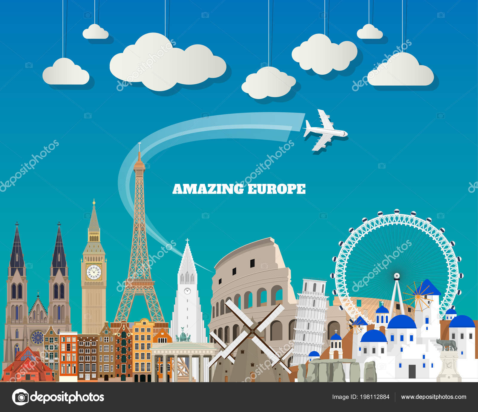 Europe Famous Landmark Paper Art Global Travel Journey Infographic ...