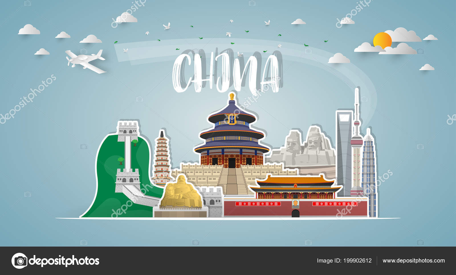China Landmark Global Travel Journey Paper Background Vector Design ...
