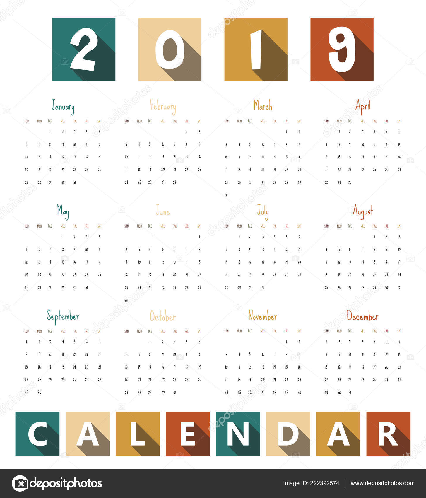 2019 Plantilla Calendario Moderno Vector Ilustración Vector de stock ...