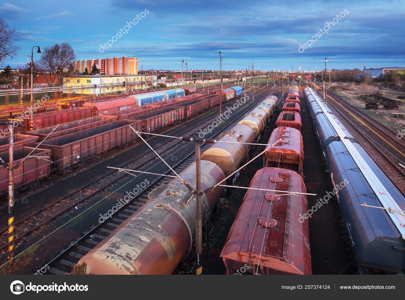 Container Freight Train in Station, Cargo railway transportation ...