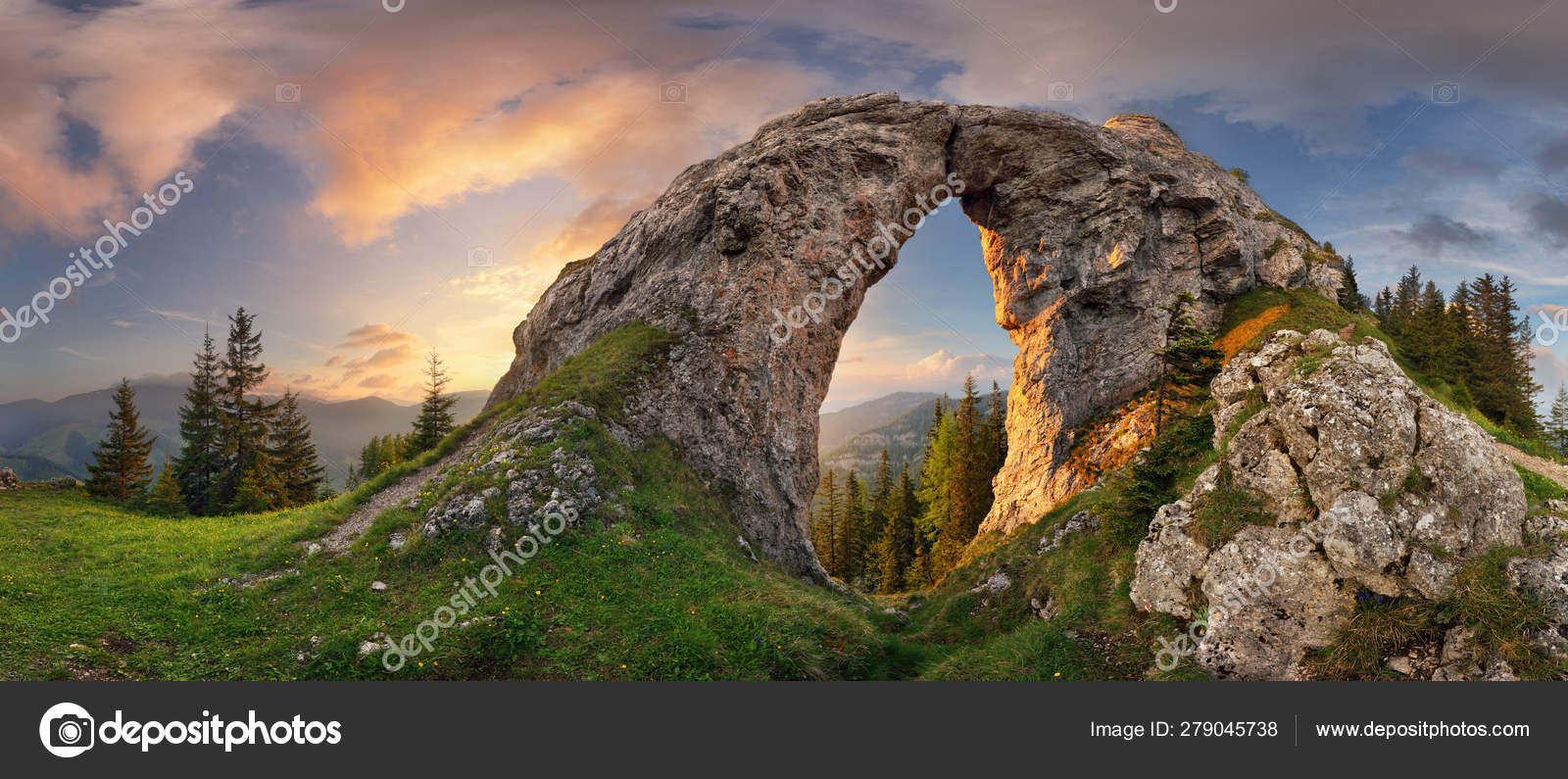 Mountain landscape with big rock at sunset - Low Tatras, Slovaki Stock ...
