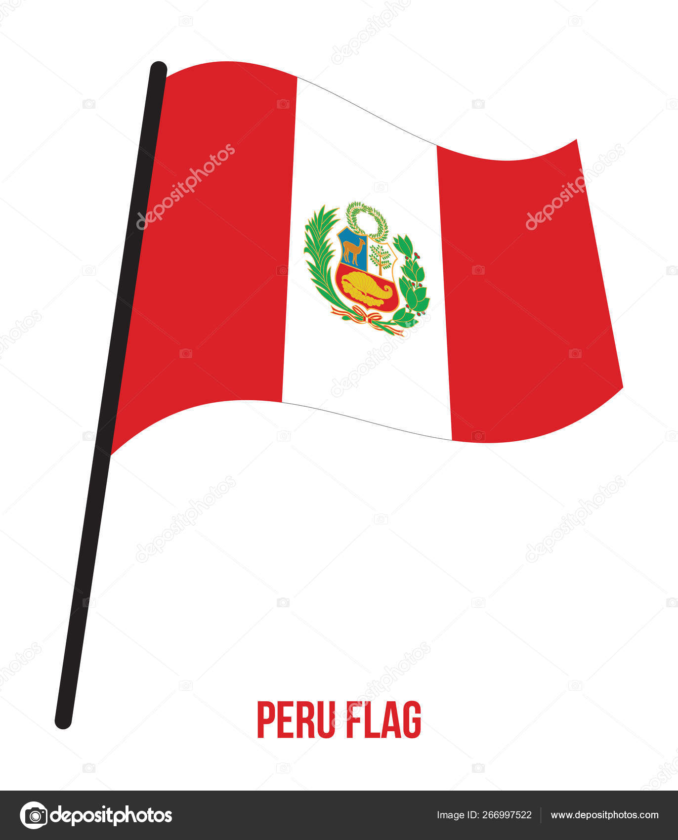 Perú Bandera ondeando Vector Ilustración sobre fondo blanco. Bandera ...