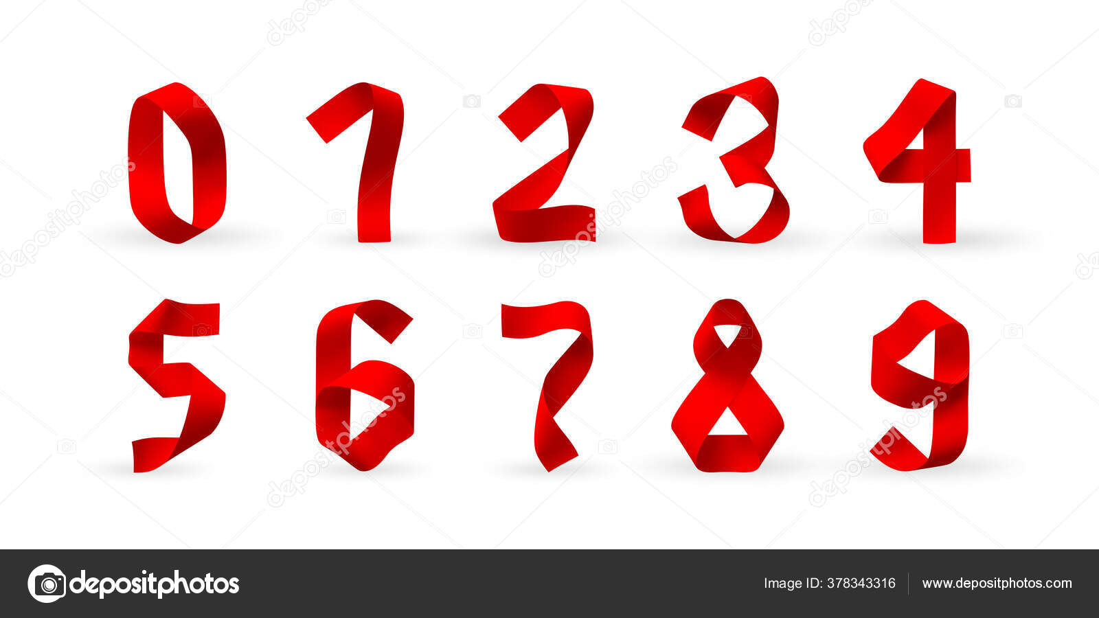 Vector Set Realistic Numbers Folded Strips Red Paper Origami Numbers ...