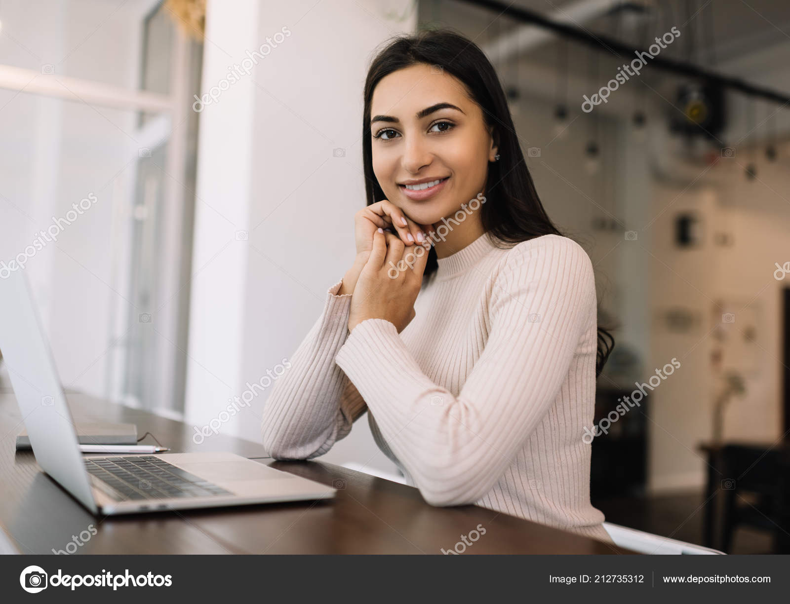 Attractive Indian Woman Using Laptop Computer Internet Startup Project ...