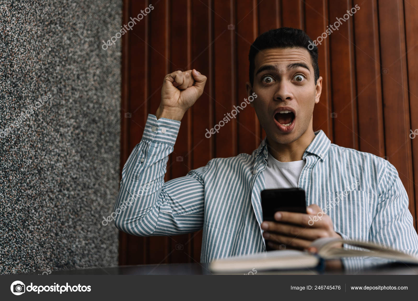 Overjoyed African American Man Happy Emotional Face Open Mouth Eyes ...