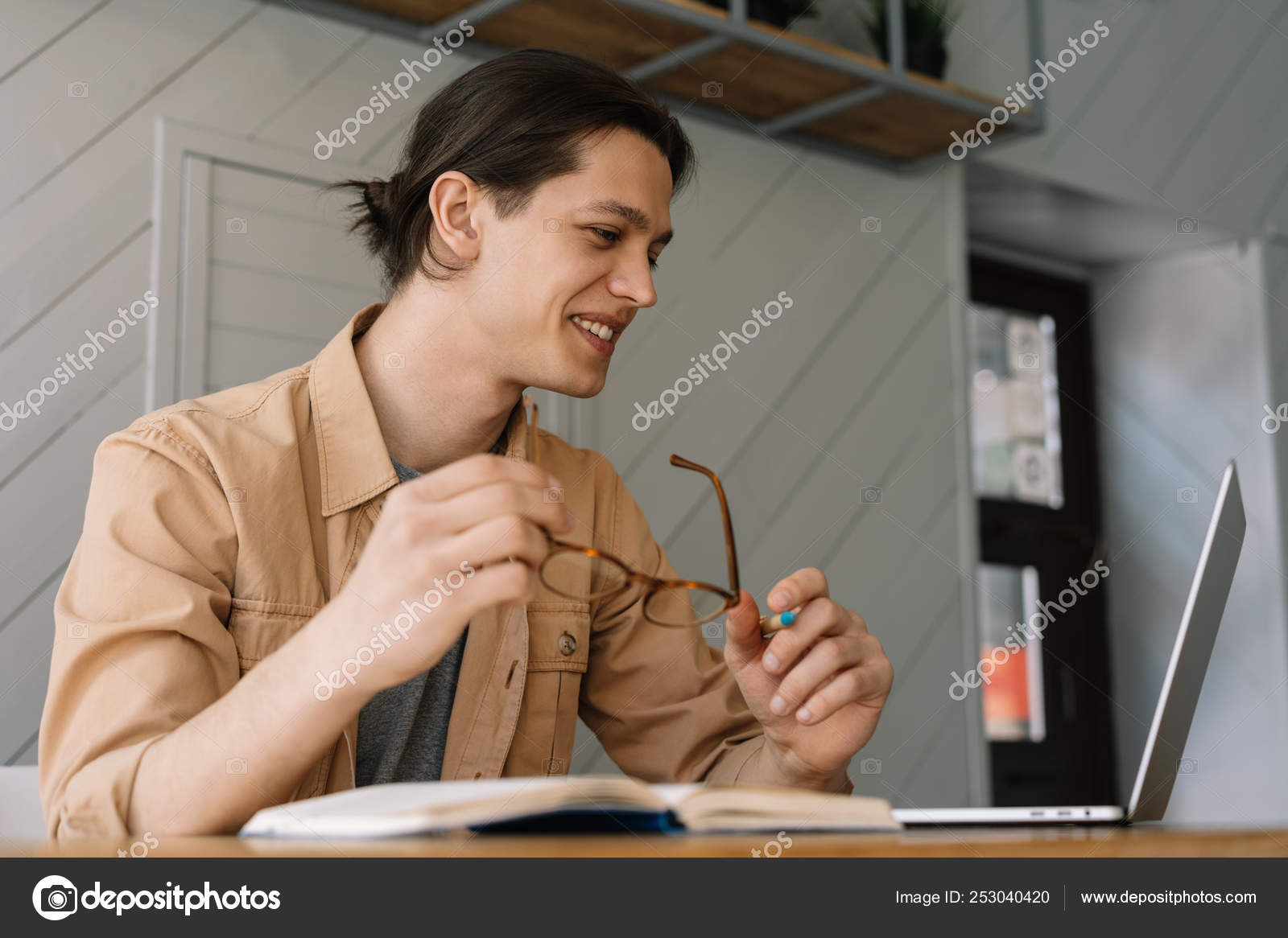 Young Successful Man Happy Emotional Face Using Laptop Computer ...