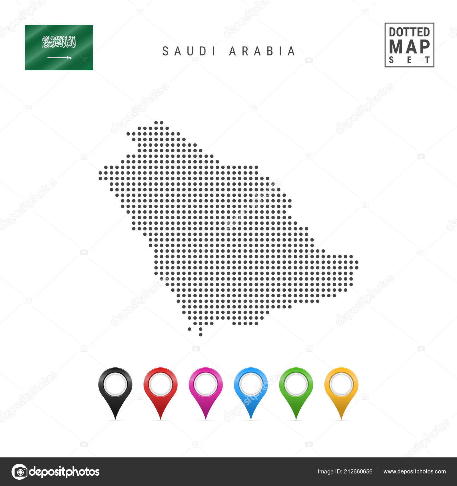 Dotted Map Saudi Arabia Simple Silhouette Saudi Arabia National Flag ...