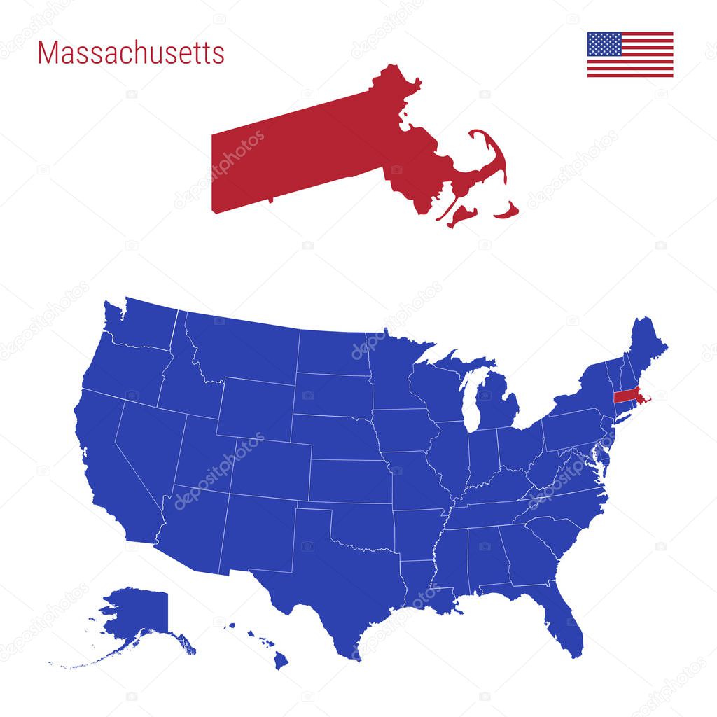 El estado de Massachusetts se destaca en rojo. Mapa vectorial de los ...