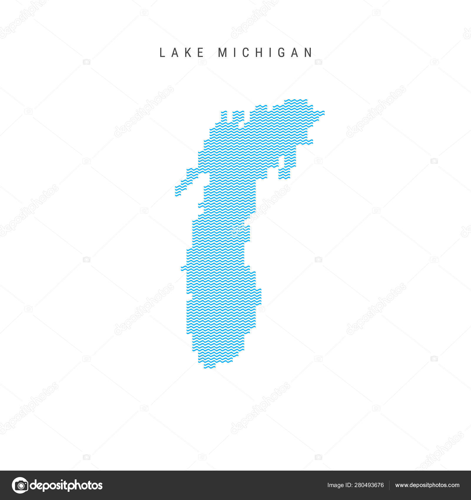 Vector Blue Wave Pattern Map of Lake Michigan. Línea ondulada patrón ...
