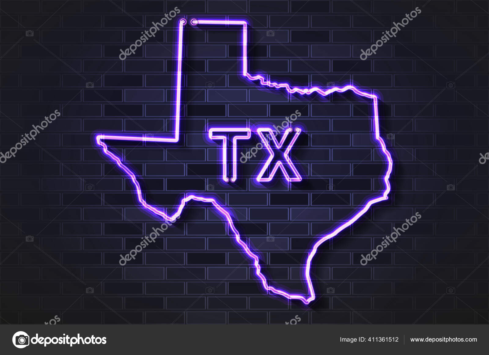 Texas Map Glowing Neon Lamp Glass Tube Realistic Vector Illustration ...