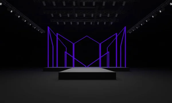3D stage event led tv light night staging interior render illustration ...