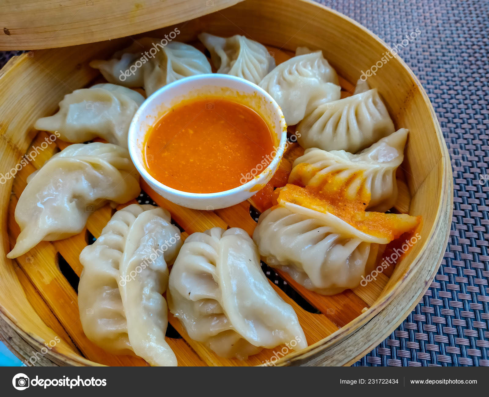 Chicken Momo Served Wooden Box Top View Stock Photo by ©sirajstock ...