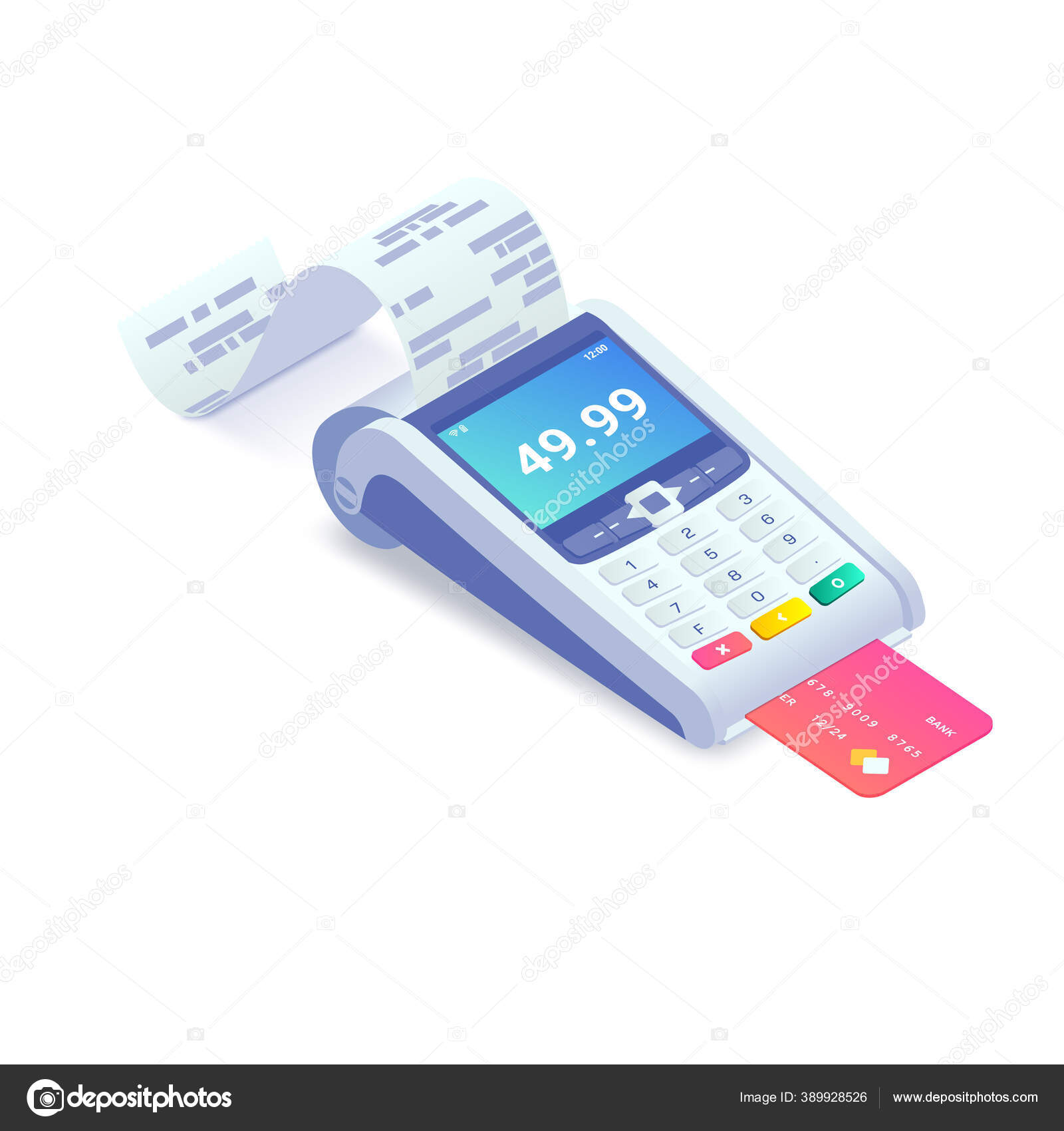 Cashless Payment Credit Card Isometric Concept Payment Machine Printing Check Stock Vector Image ...
